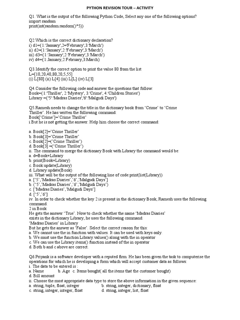 Python Revision Tour | PDF Python Revision Tour | PDF
