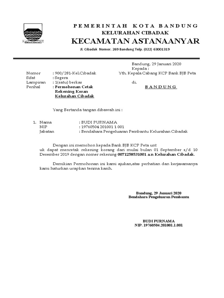 Surat Permohonan Rekening Bank BJB KCP Peta | PDF