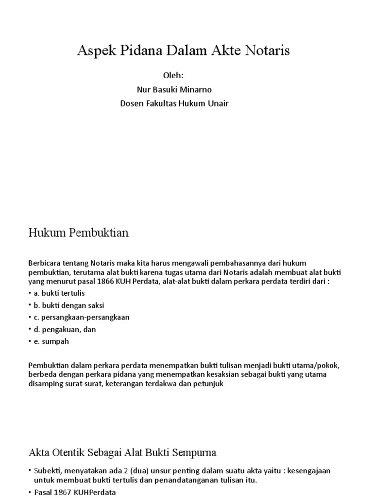 Aspek Pidana Akta Notaris dan Pembuktian | PDF
