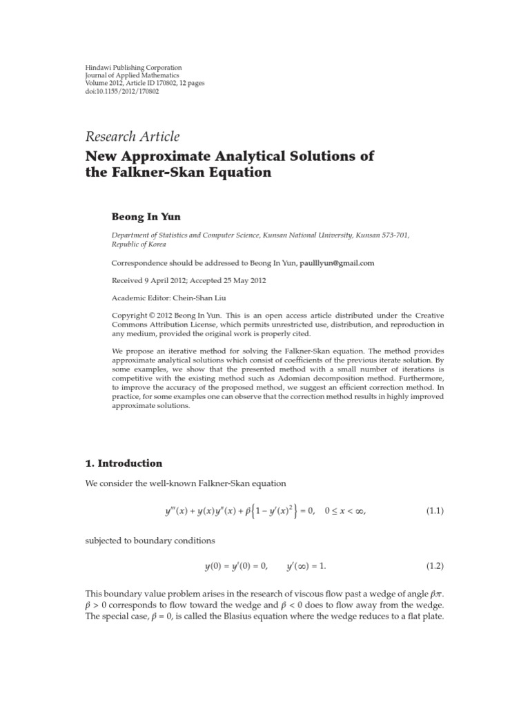 New Approximate Analytical Solutions of The Falkner Skan Equation | PDF New Approximate Analytical Solutions of The Falkner Skan Equation | PDF