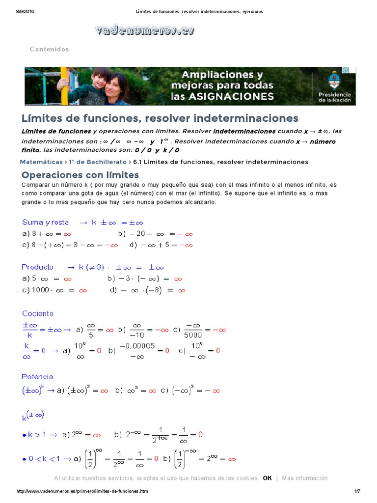 Límites de Funciones, Resolver Indeterminaciones, Ejercicios | PDF ...