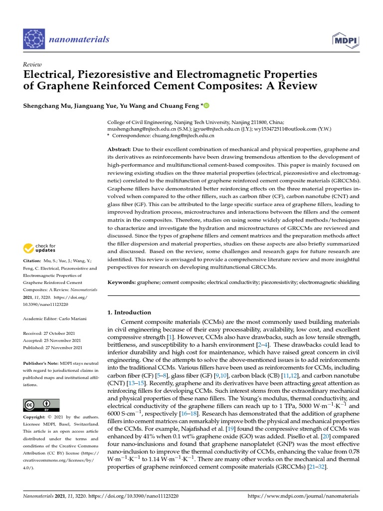 Electrical Piezoresistive and Electromagnetic Prop | PDF | Graphene | Cement