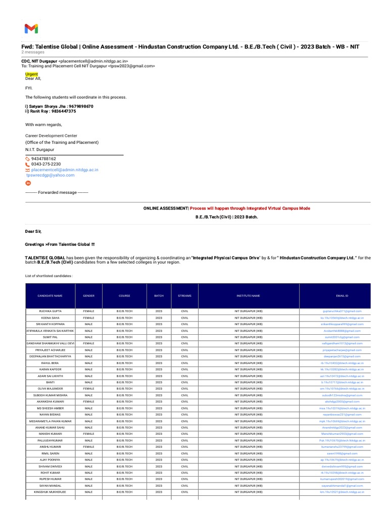 Gmail - FWD - Talentise Global - Online Assessment - Hindustan Construction Company Ltd. - B.E ...