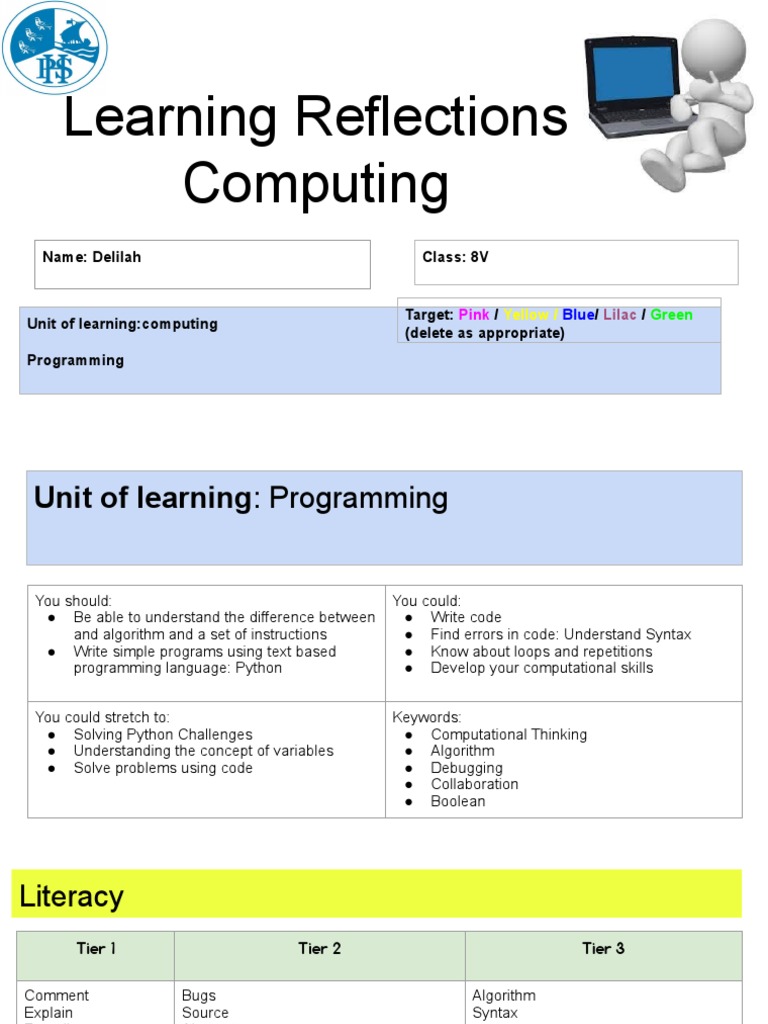 21 22 Year 8 Lc1 Learning Reflections Programming Pdf Computer Programming Systems 