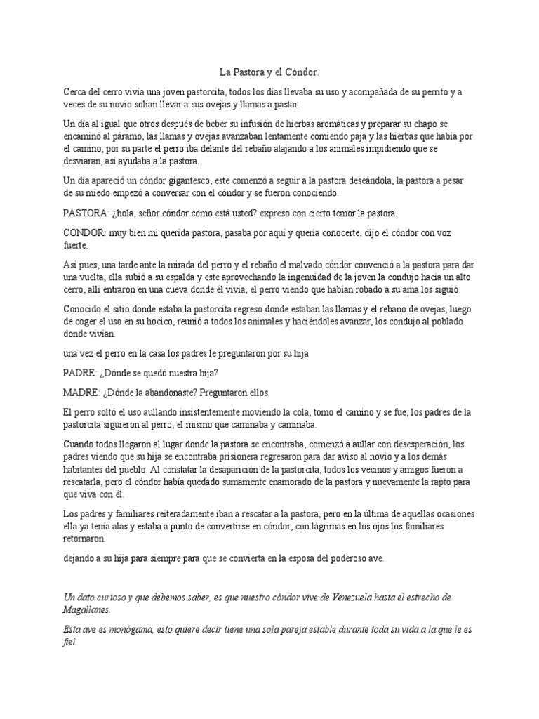 La Leyenda del Cóndor y la Pastora | PDF
