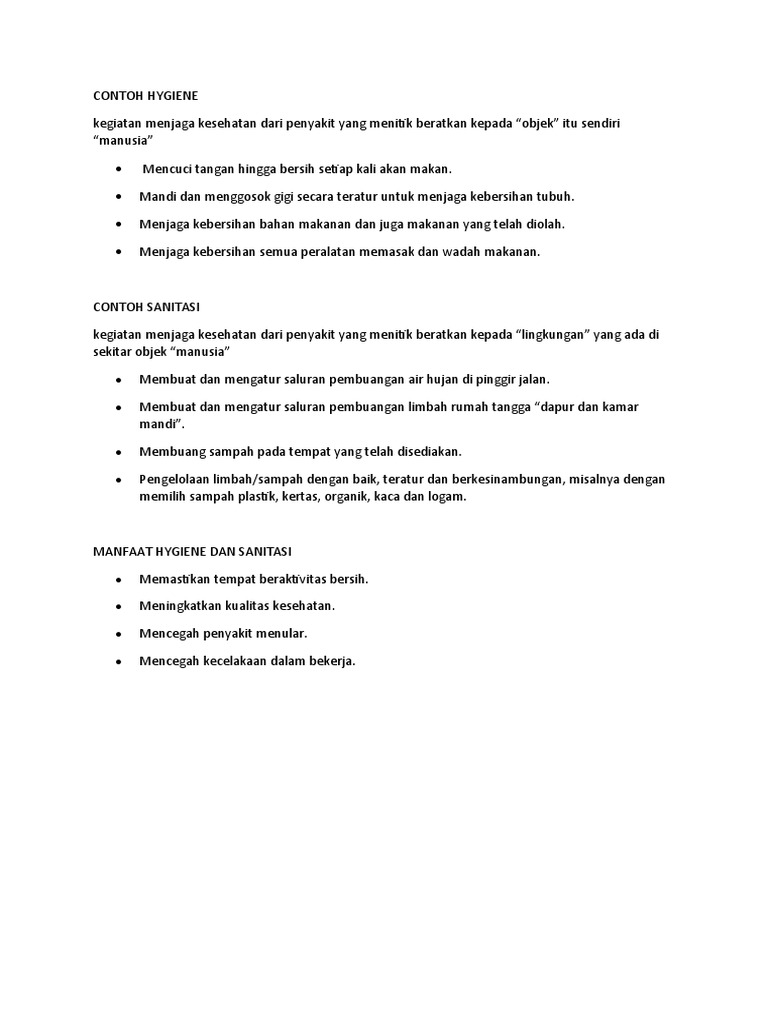 Contoh & Manfaat Hygiene Sanitasi | PDF