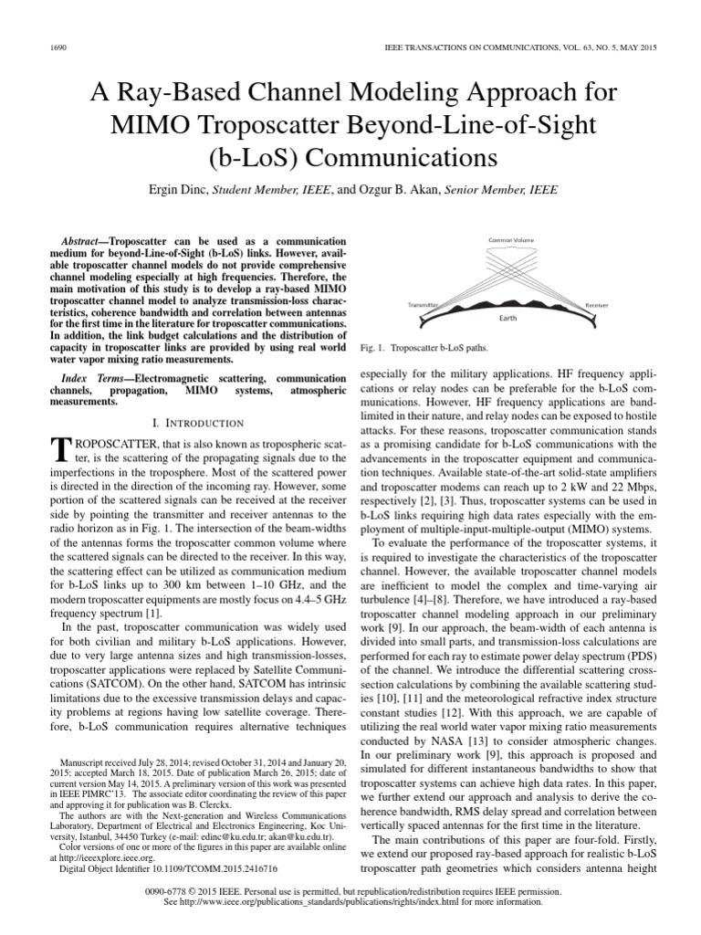 A Ray-Based Channel Modeling Approach For Mimo Troposcatter Beyond-Line-Of-Sight (B-Los ...