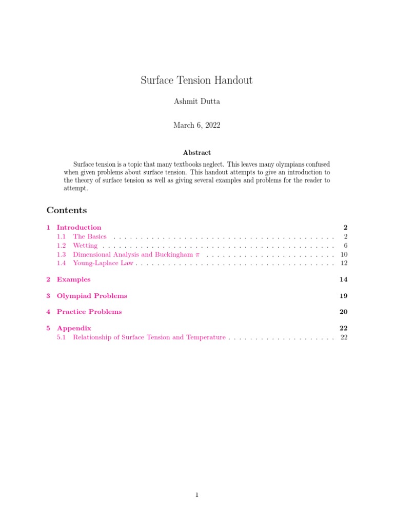 ST Handout 3 | PDF | Wetting | Surface Tension