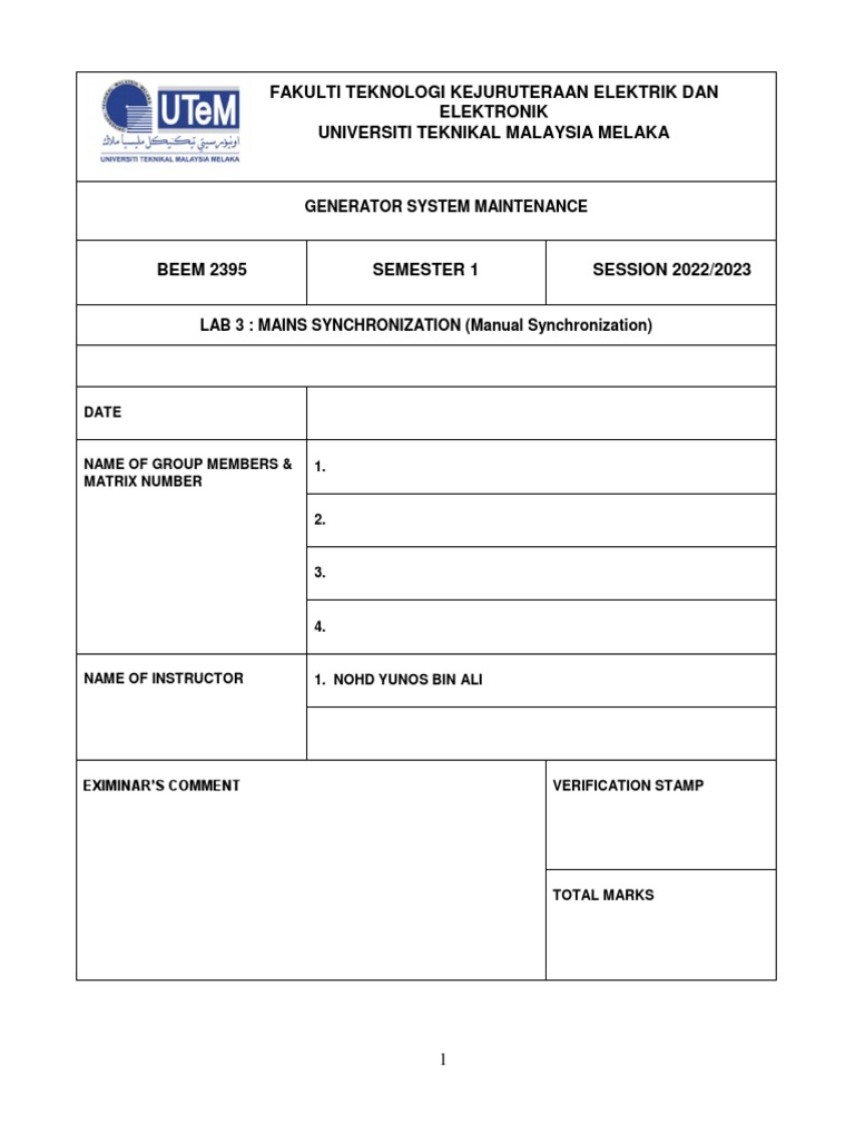 Lab 3-Mains Synchronization (MANUAL) | PDF | Electric Generator | Mains Electricity