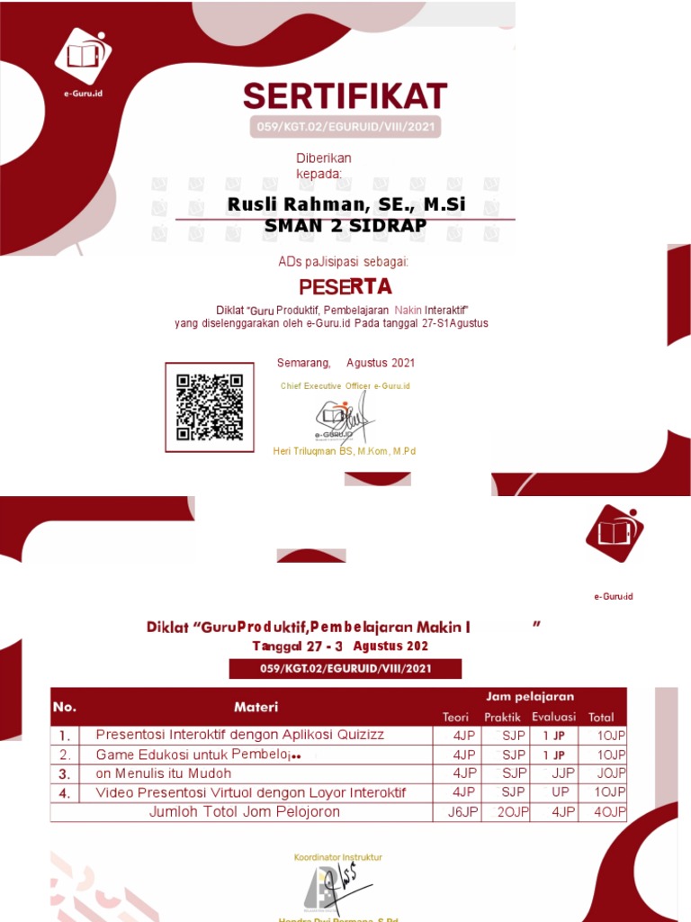 Rusli Rahman Sertifikat Pelatihan Guru Produktif 40 JP | PDF