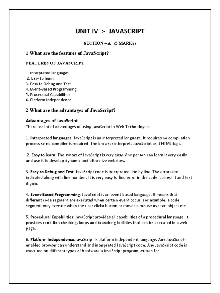 Unit Iv Javascript - Web Technology (I Semester) | PDF | Control Flow | Java Script