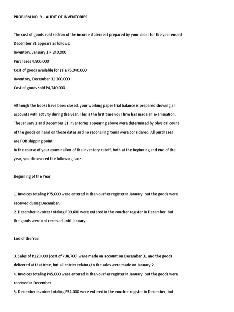 Audit of Inventories: Analyzing Inventory Cutoff Errors and Making Necessary Adjustments | PDF ...
