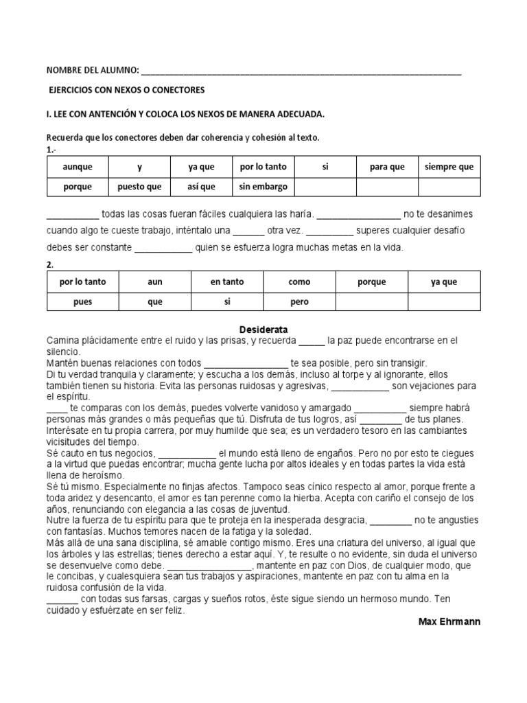 Ejercicios de Nexos o Conectores | PDF