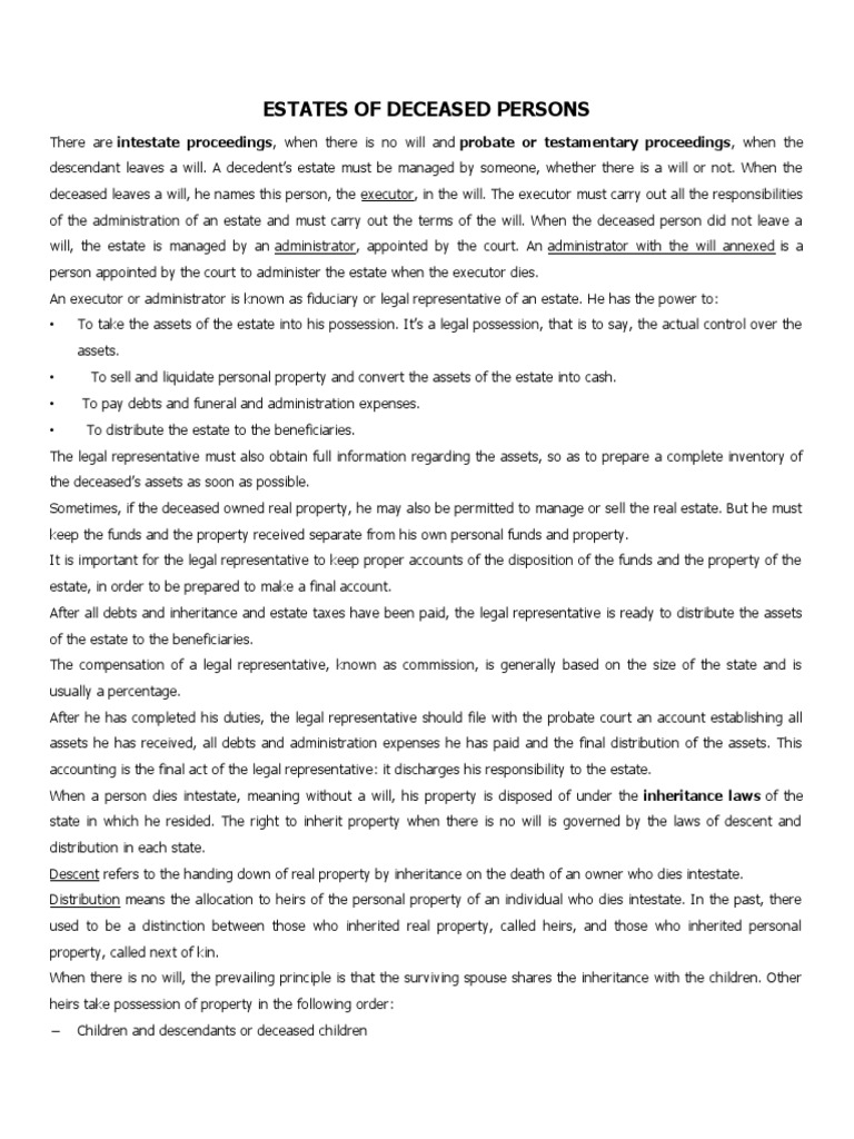 Estates of Deceased People | PDF | Intestacy | Probate