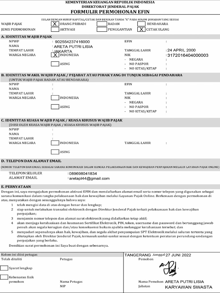 Formulir Permohonan EFIN | PDF