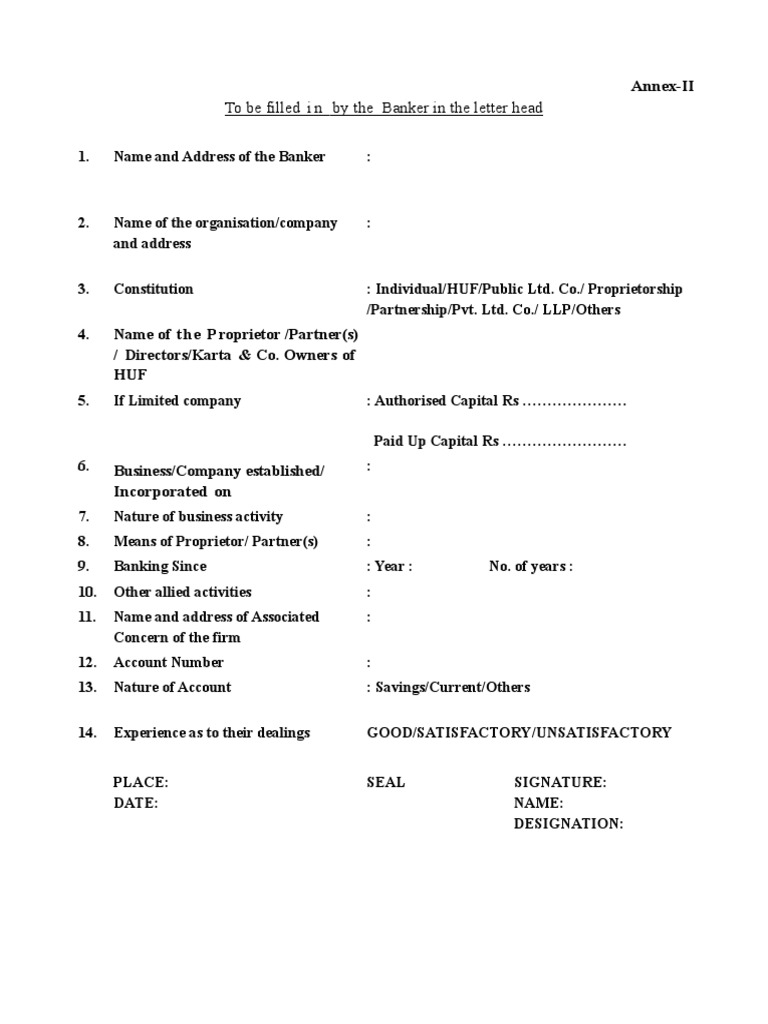 Annex II Bank Report Format | PDF