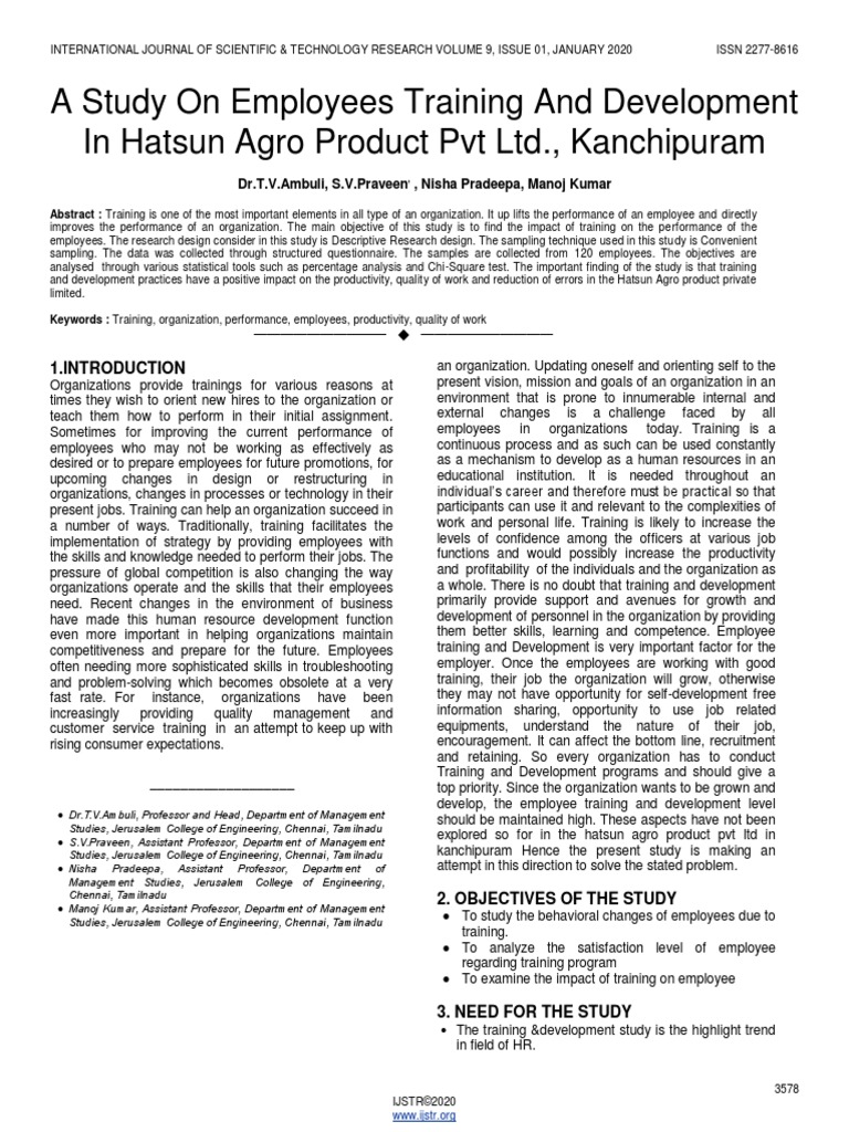A Study On Employees Training and Development in Hatsun Agro Product ...