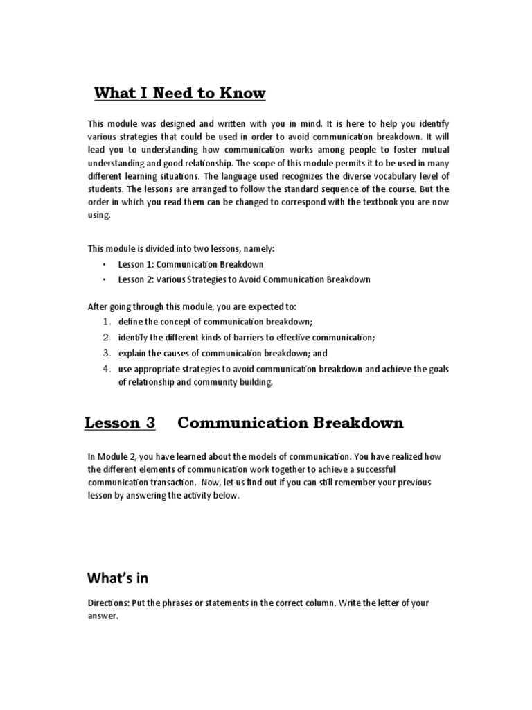 Lesson 3 Activities | PDF | Communication | Cognition