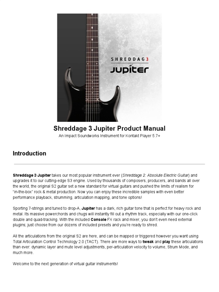 Shreddage 3 Jupiter Manual | PDF | Guitars | String Instruments