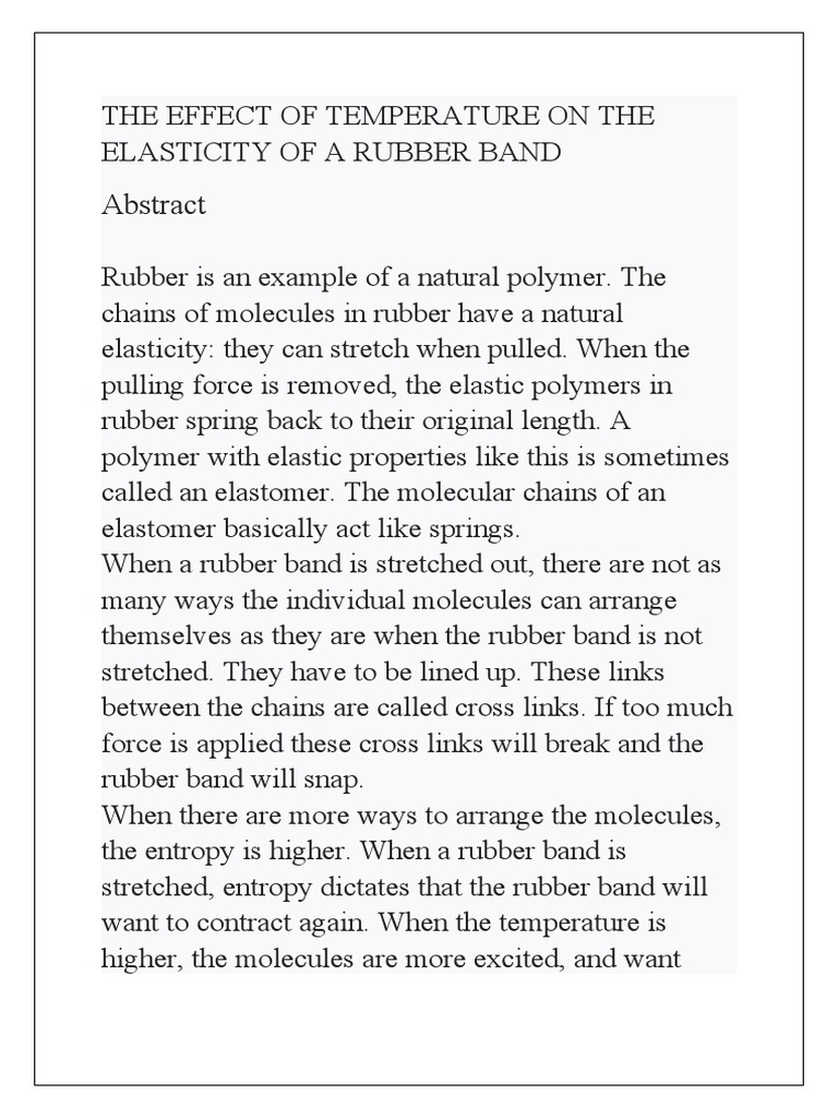 The Effect of Temperature On The Elasticity of A Rubber Band | PDF ...