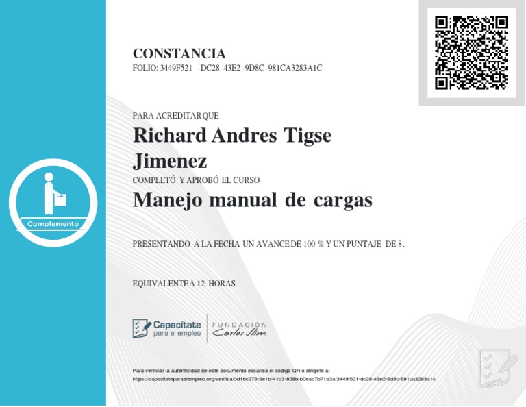 Andres Tigse Minaw Certificado | PDF