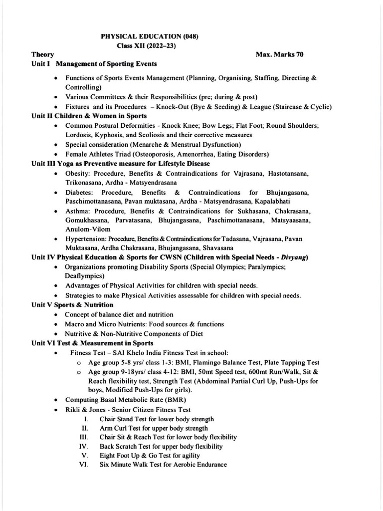 Class XII Physical Education Syllabus | PDF | Flexibility (Anatomy ...