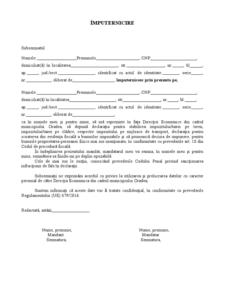 Imputernicire - PF Word | PDF