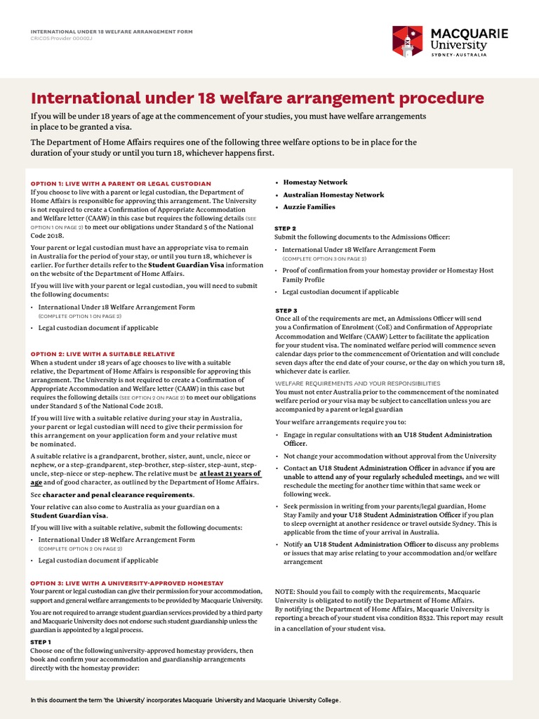 International Under 18 Welfare Form | PDF | Legal Guardian | Travel Visa