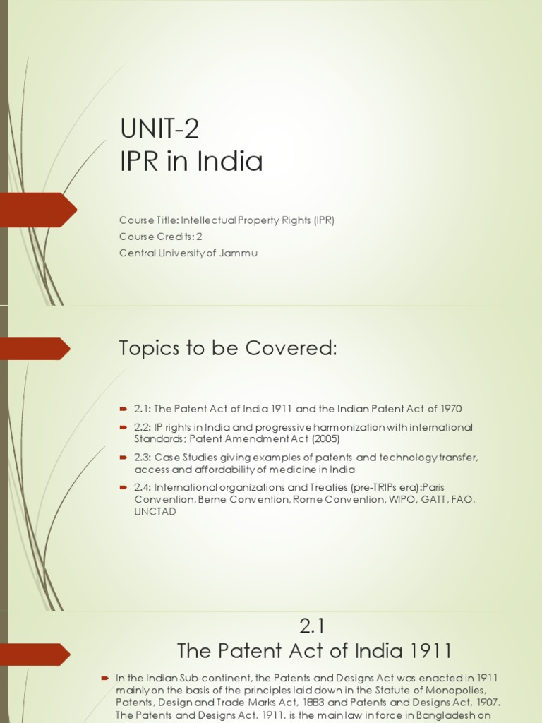 Ipr Unit 2 Notes Pdf Intellectual Property Patent
