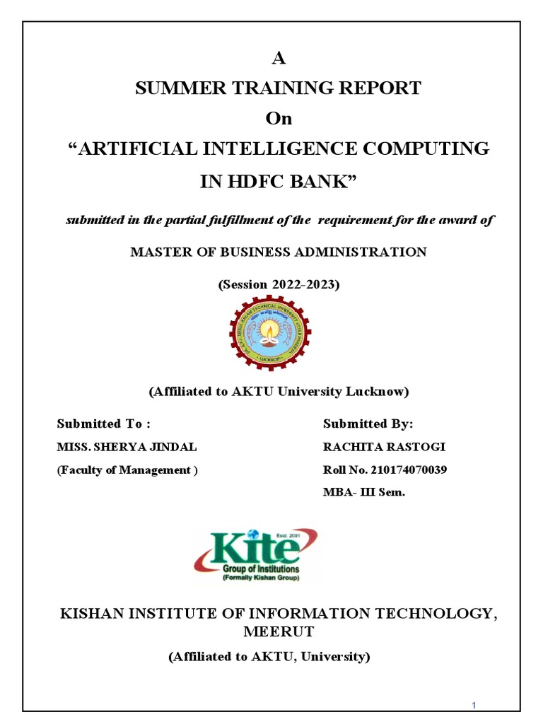 Artificial Intelligence In Banking System Hdfc1 Pdf Quantum