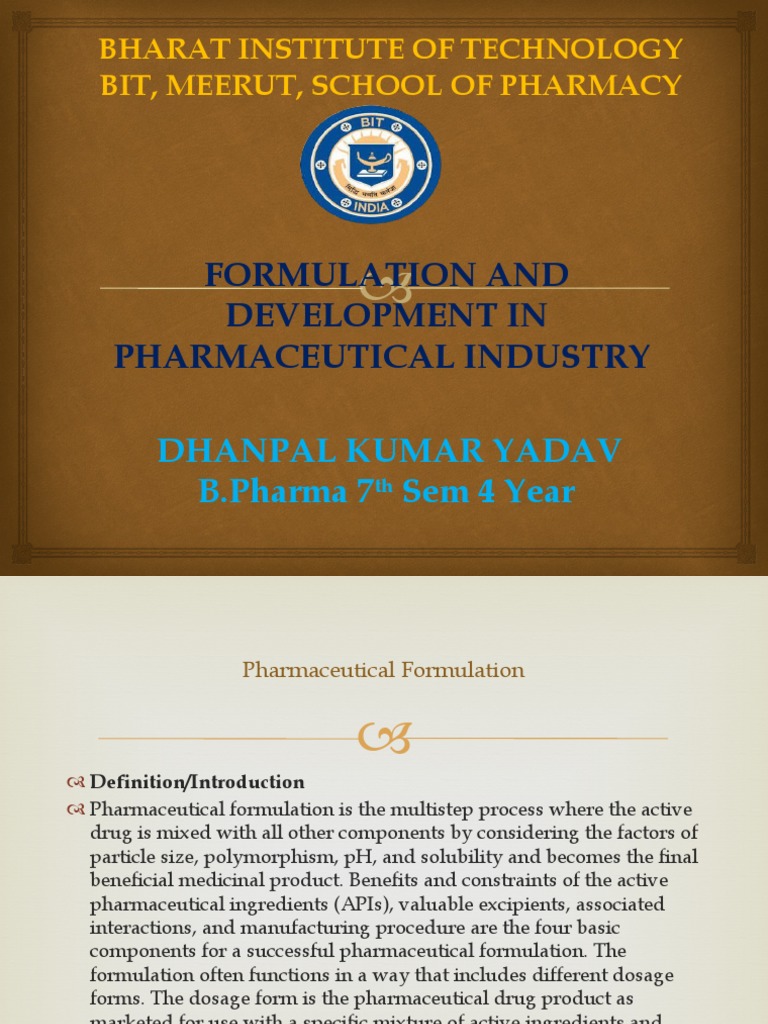Formulation and Development in Pharmaceutical Industry | PDF ...