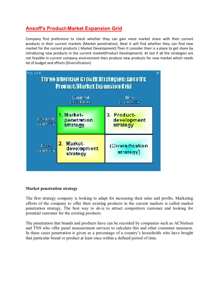 Ansoff's Product-Market Expansion Grid | PDF