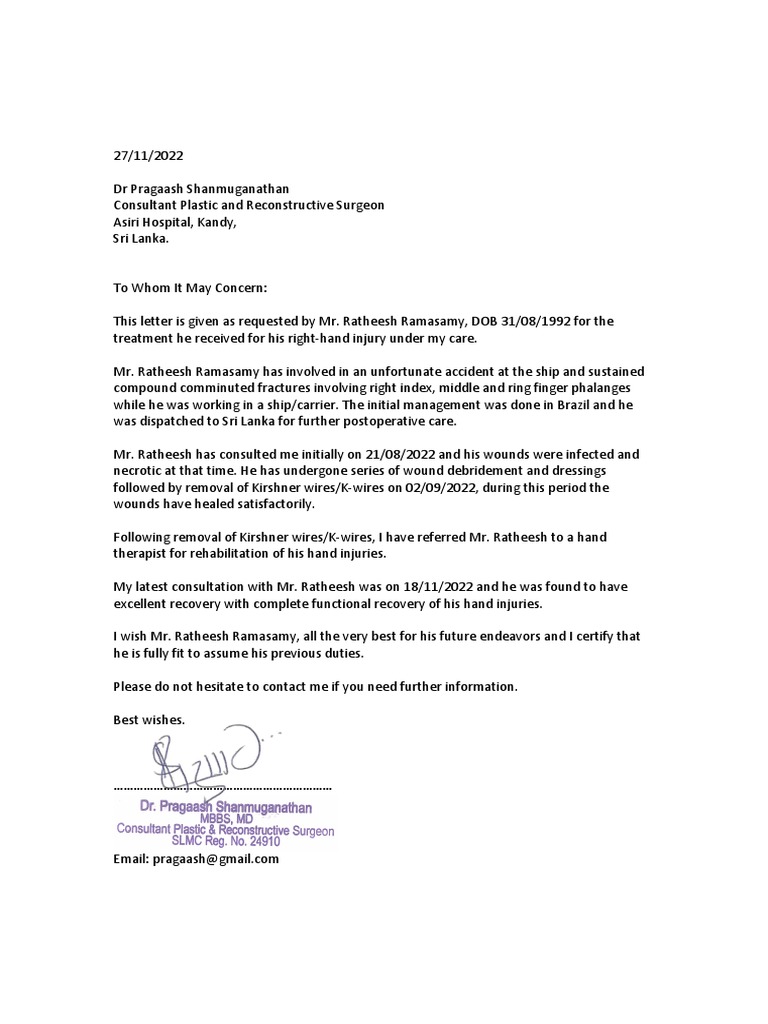 Letter For Fit To Work | PDF