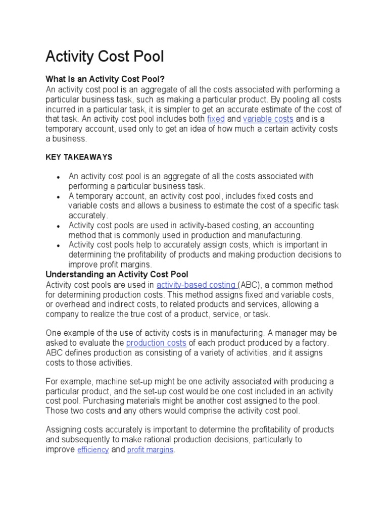 Activity Cost Pool | Download Free PDF | Cost | Economics
