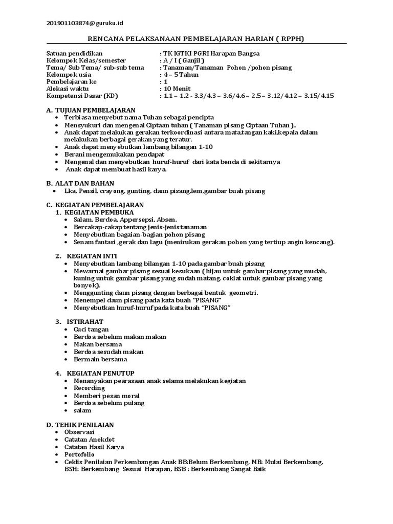 RPP Simulasi CGP Paud TK Tema Tanaman | PDF