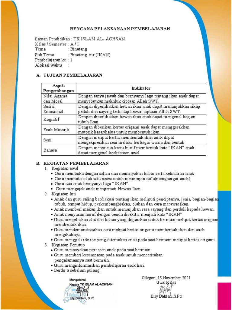 RPP TK Paud Tema Ikan | PDF