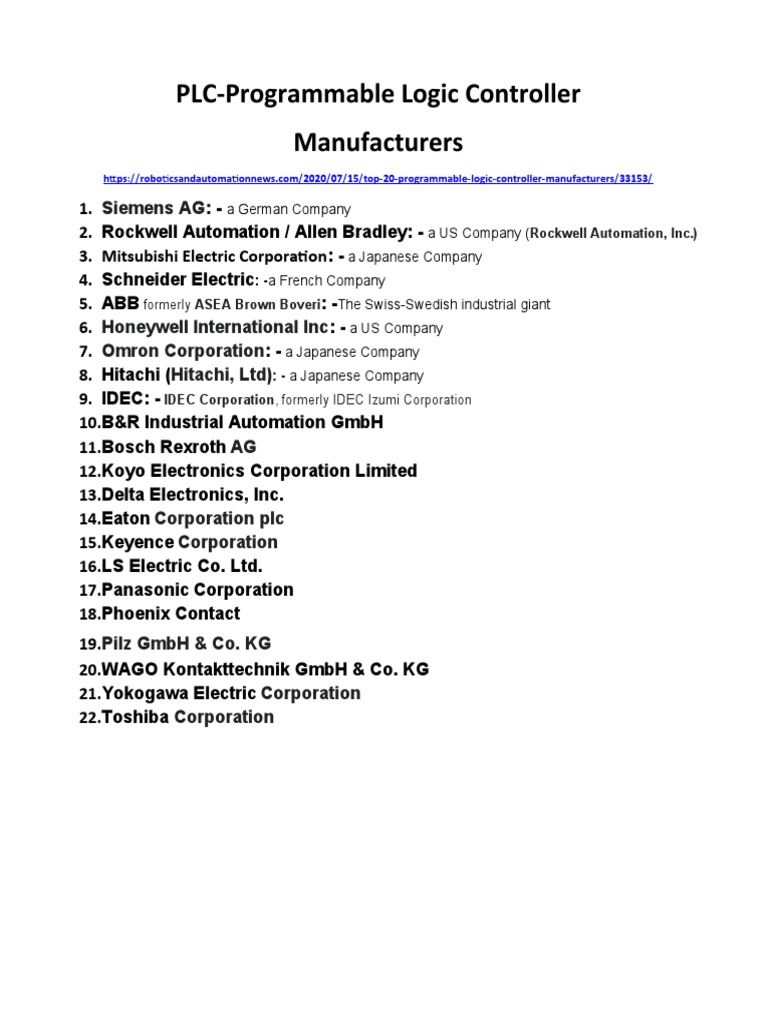 PLC List | PDF | Honeywell | Programmable Logic Controller