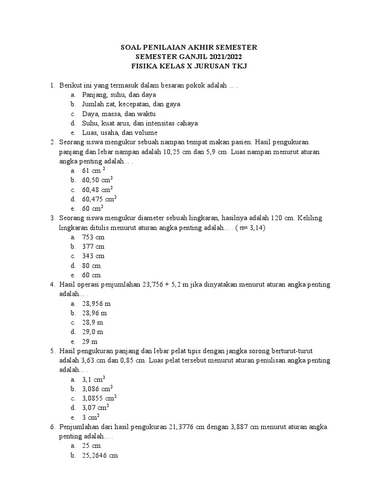 Soal Pas Fisika TKJ Ganjil 2021 | PDF