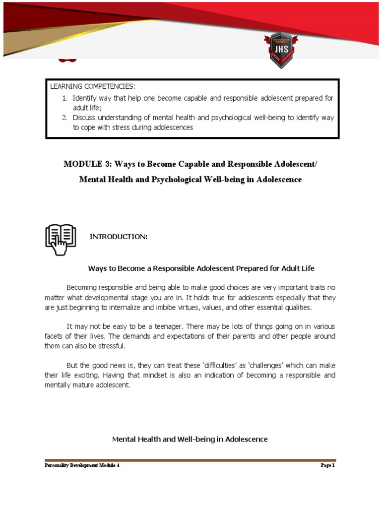 PD Module 4 | PDF | Adolescence | Mental Disorder