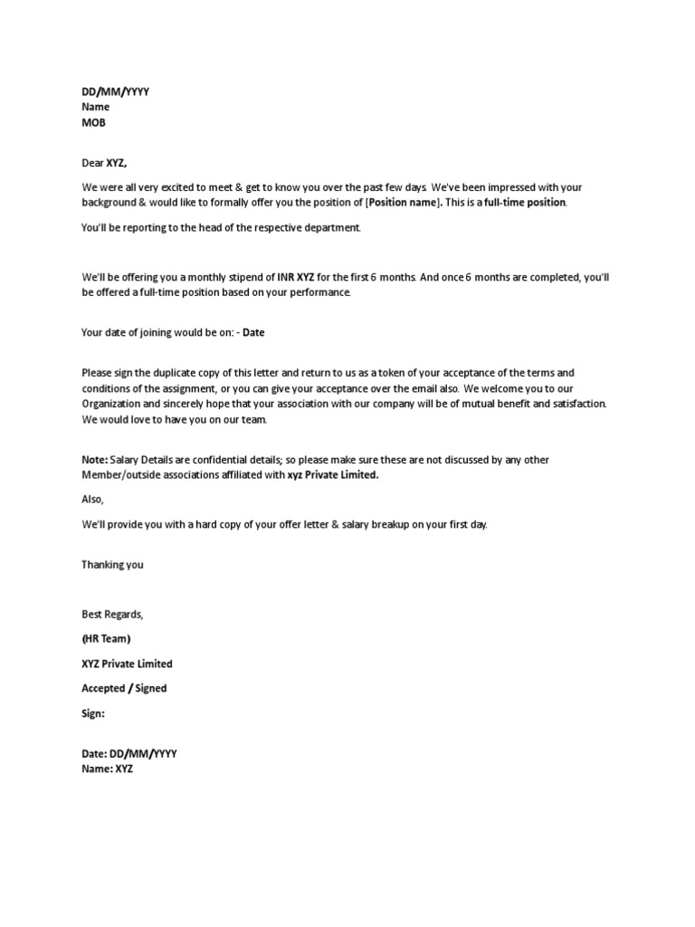 Offer Letter Format With Word and PDF Templates | PDF