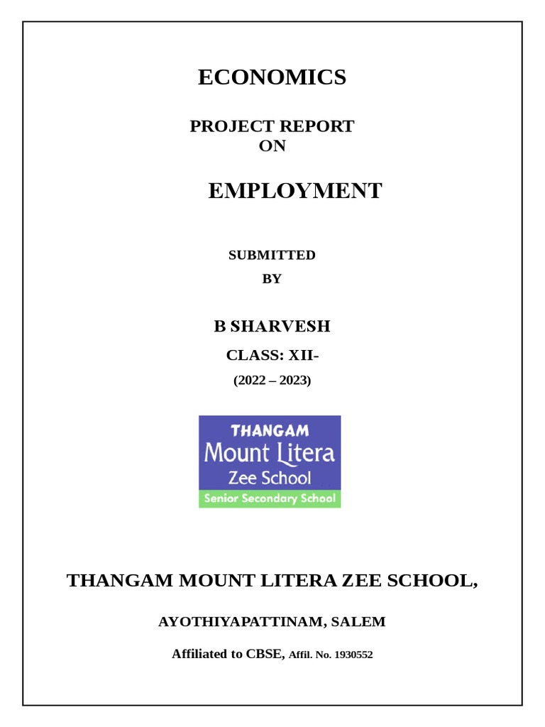 Economics Project Front Page | PDF