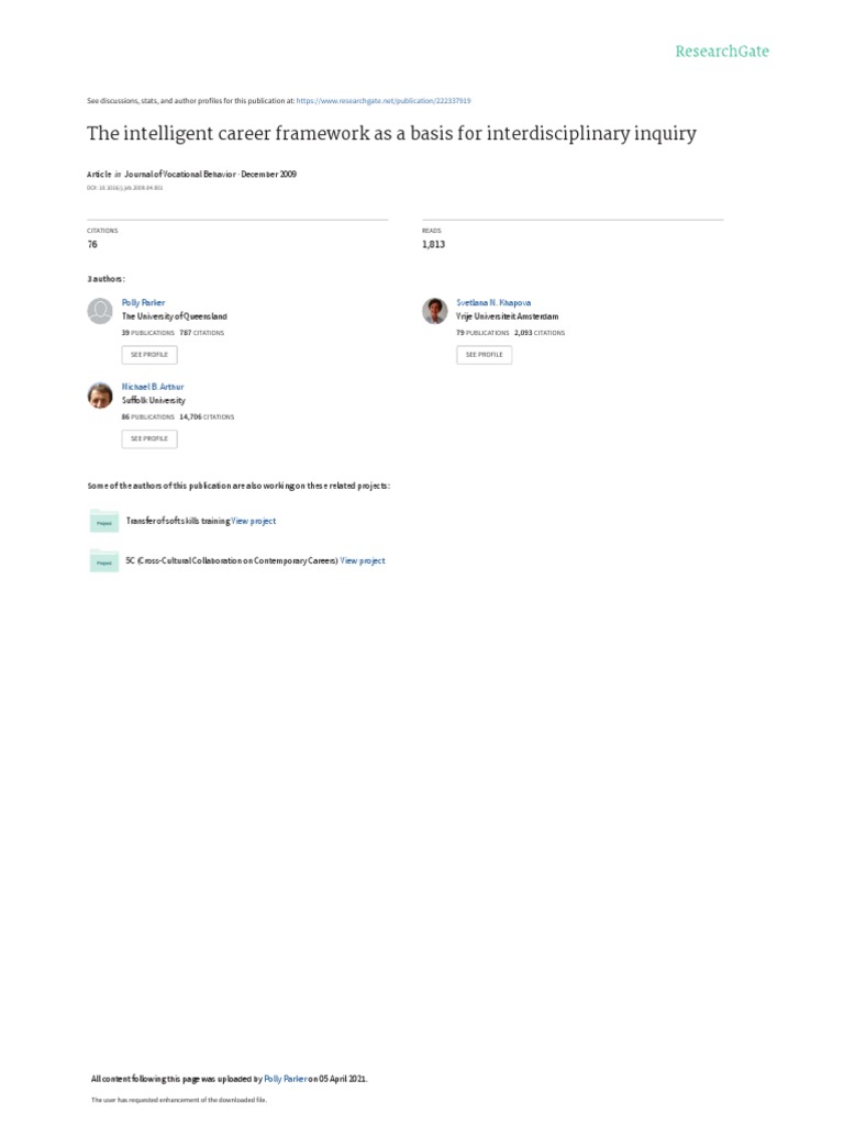 Article An Intelligent Career Theory Pdf Motivational Motivation