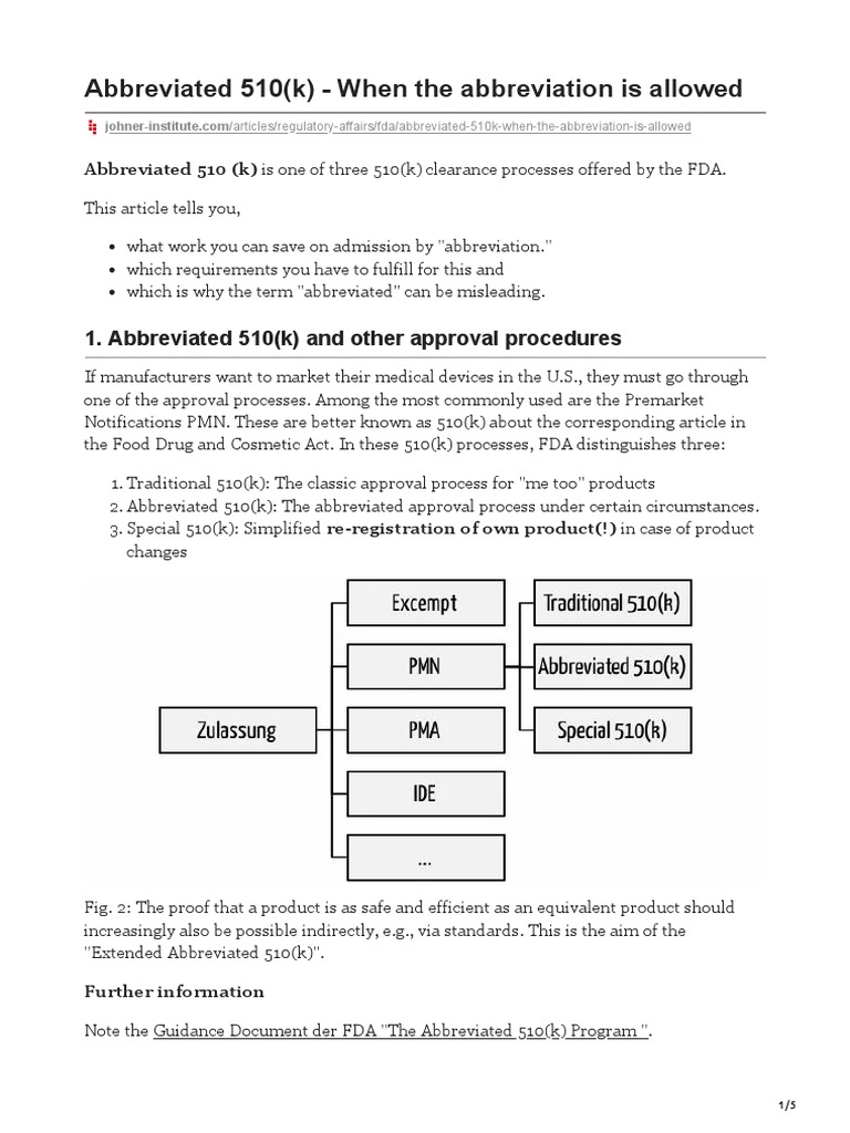 Abbreviated 510k - When The Abbreviation Is Allowed | PDF | Federal ...