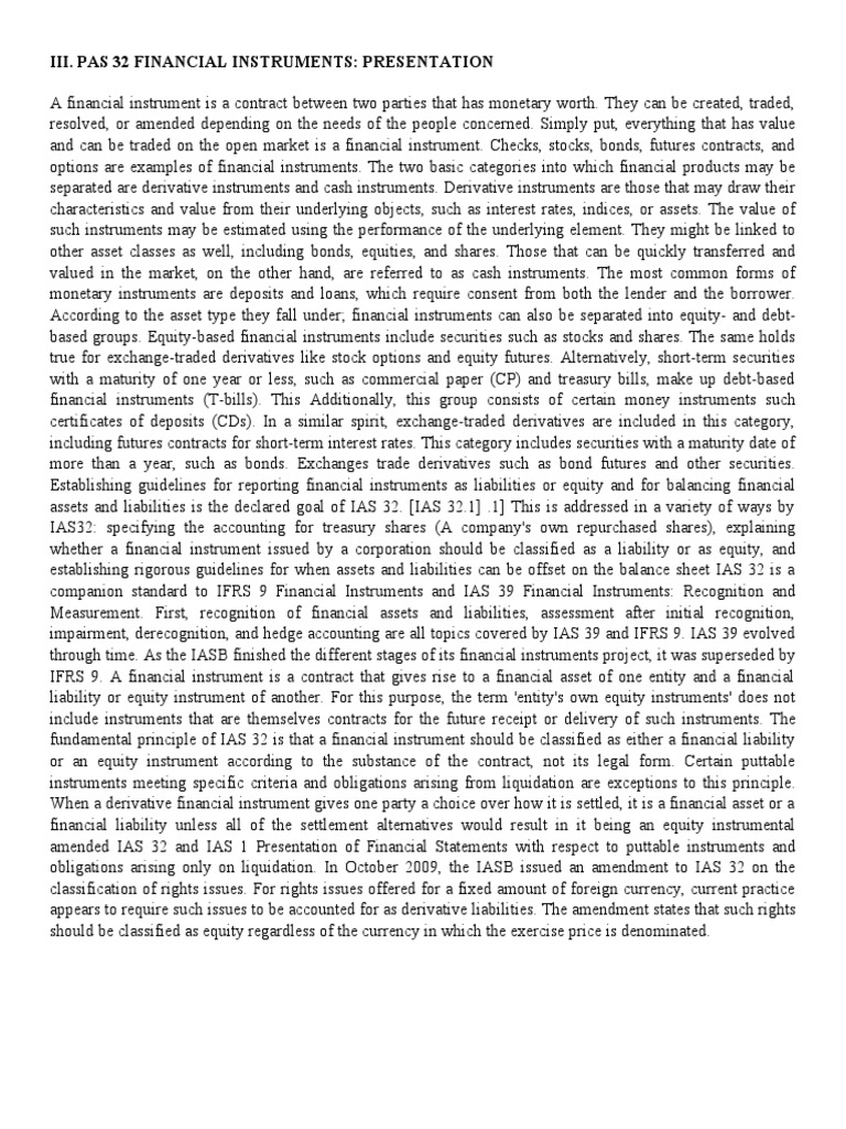 Pas 32 Financial Instruments Presentation | PDF | International ...