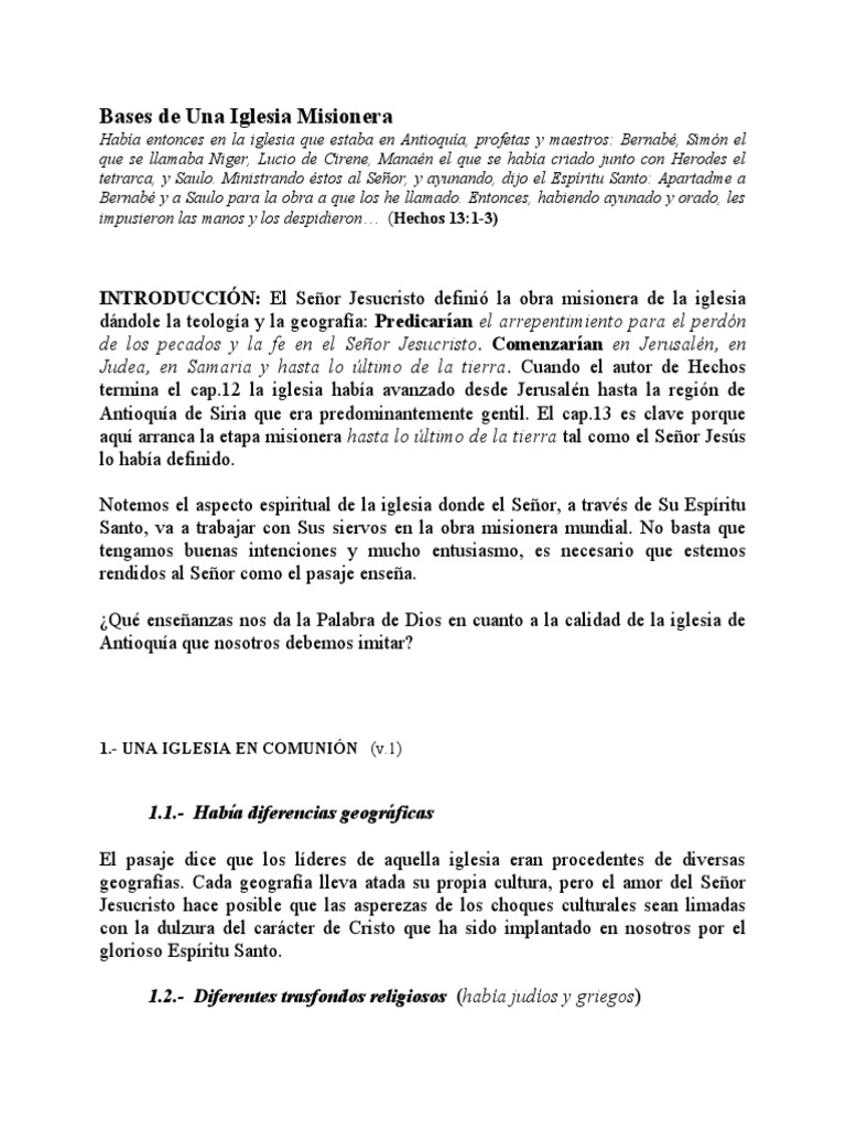 Bases De Una Iglesia Misionera 08 16 15 PDF Jes s Iglesia Cristiana