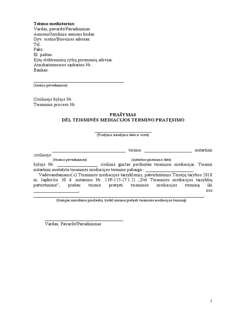 Prasymas Del Teismines Mediacijos Termino Pratesimo | PDF
