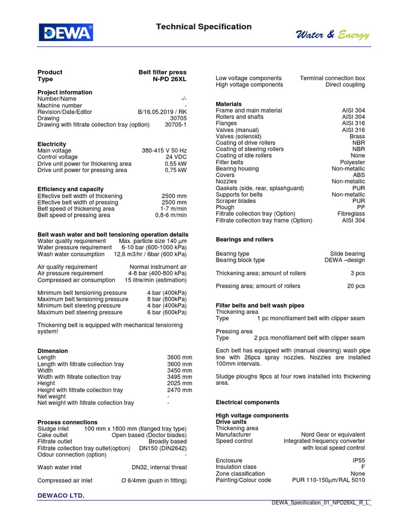 DEWA Specification 01 NPD26XL R L | PDF | Switch | Belt (Mechanical)