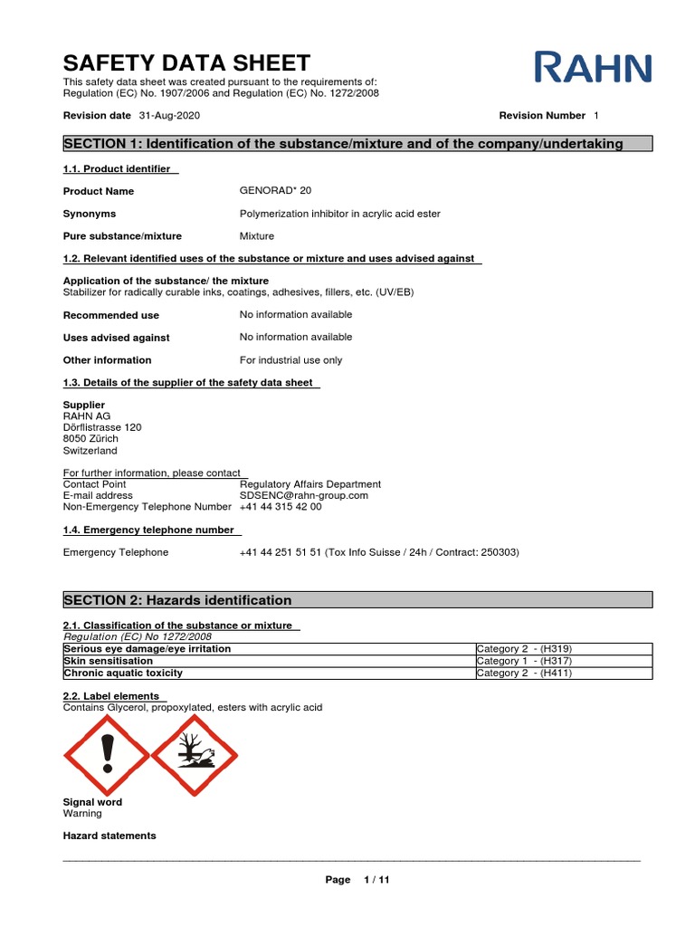 SDS Eng G20 V1 | Download Free PDF | Toxicity | Dangerous Goods