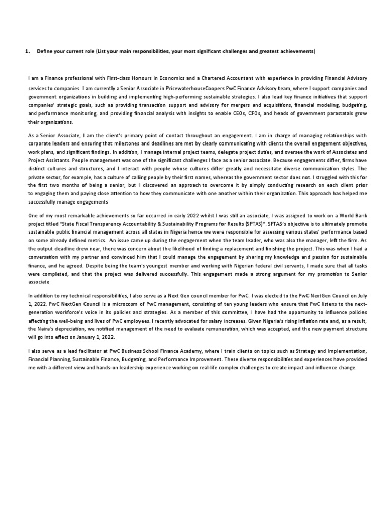 Essay 1-Define Your Current Role | PDF | Pricewaterhouse Coopers ... Essay 1-Define Your Current Role | PDF | Pricewaterhouse Coopers ...