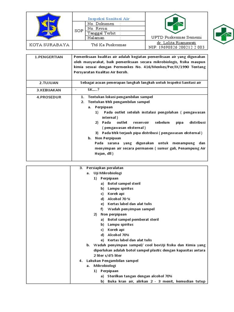 Sop Pemeriksaan Kualitas Air | PDF